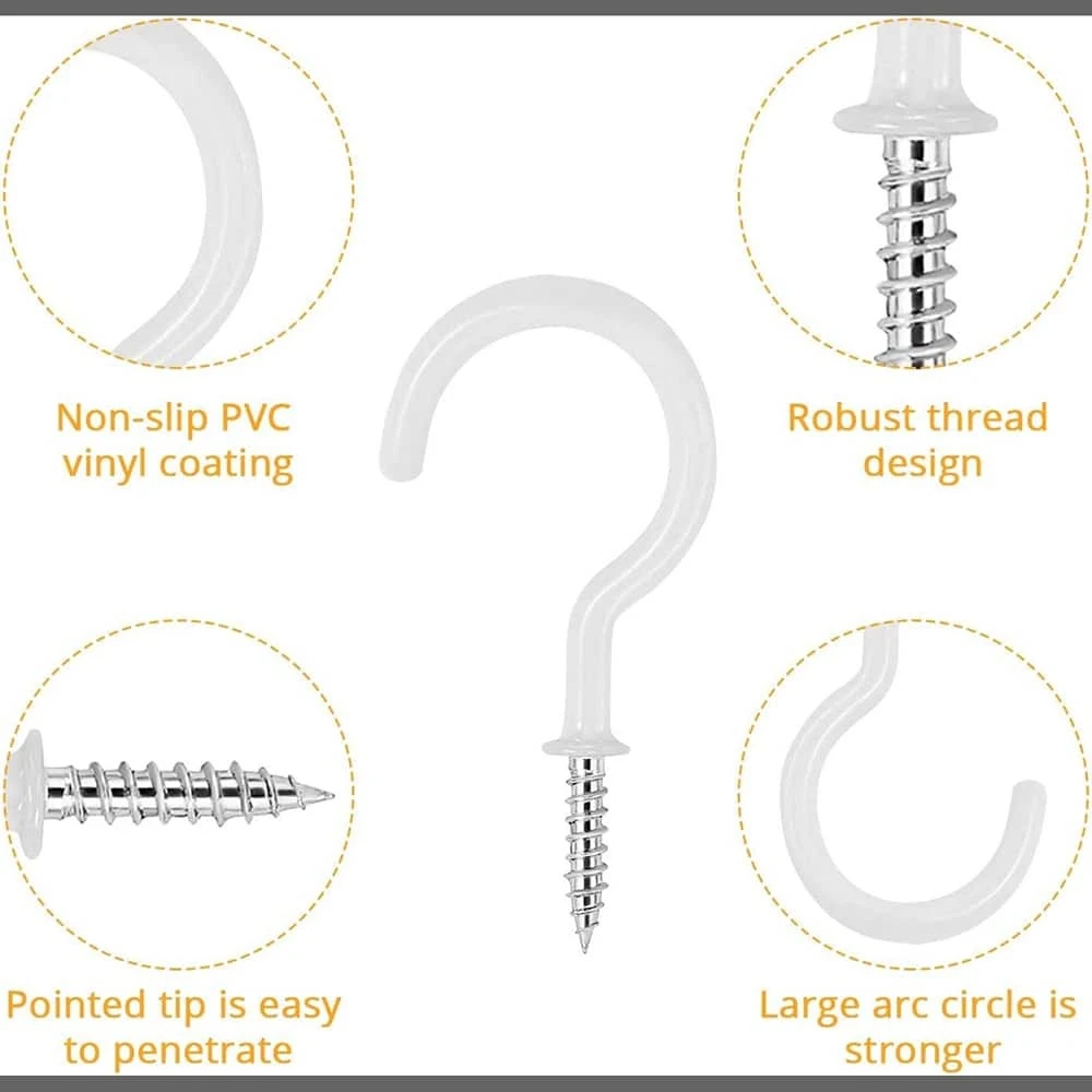 18pcs Vinyl Coated White Ceiling Hooks, Question Mark Shaped Hook ...
