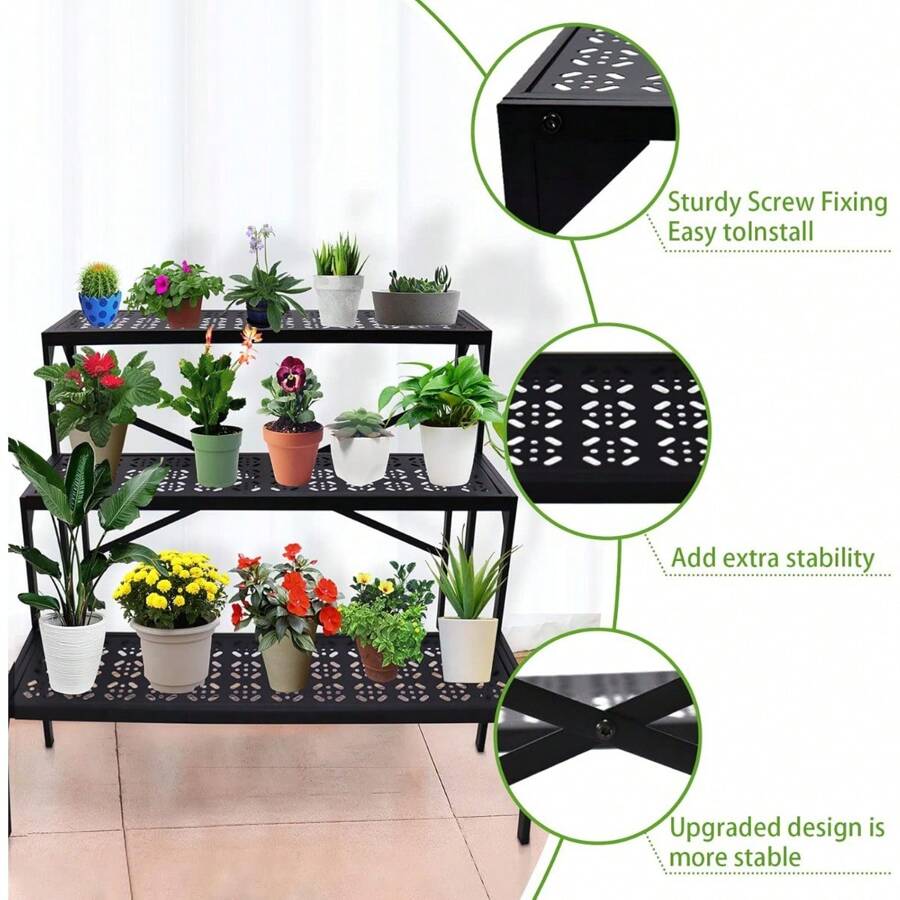 3 Tiers Metal Plant Stand, Ladder Flower Pots Holders, Step Display ...