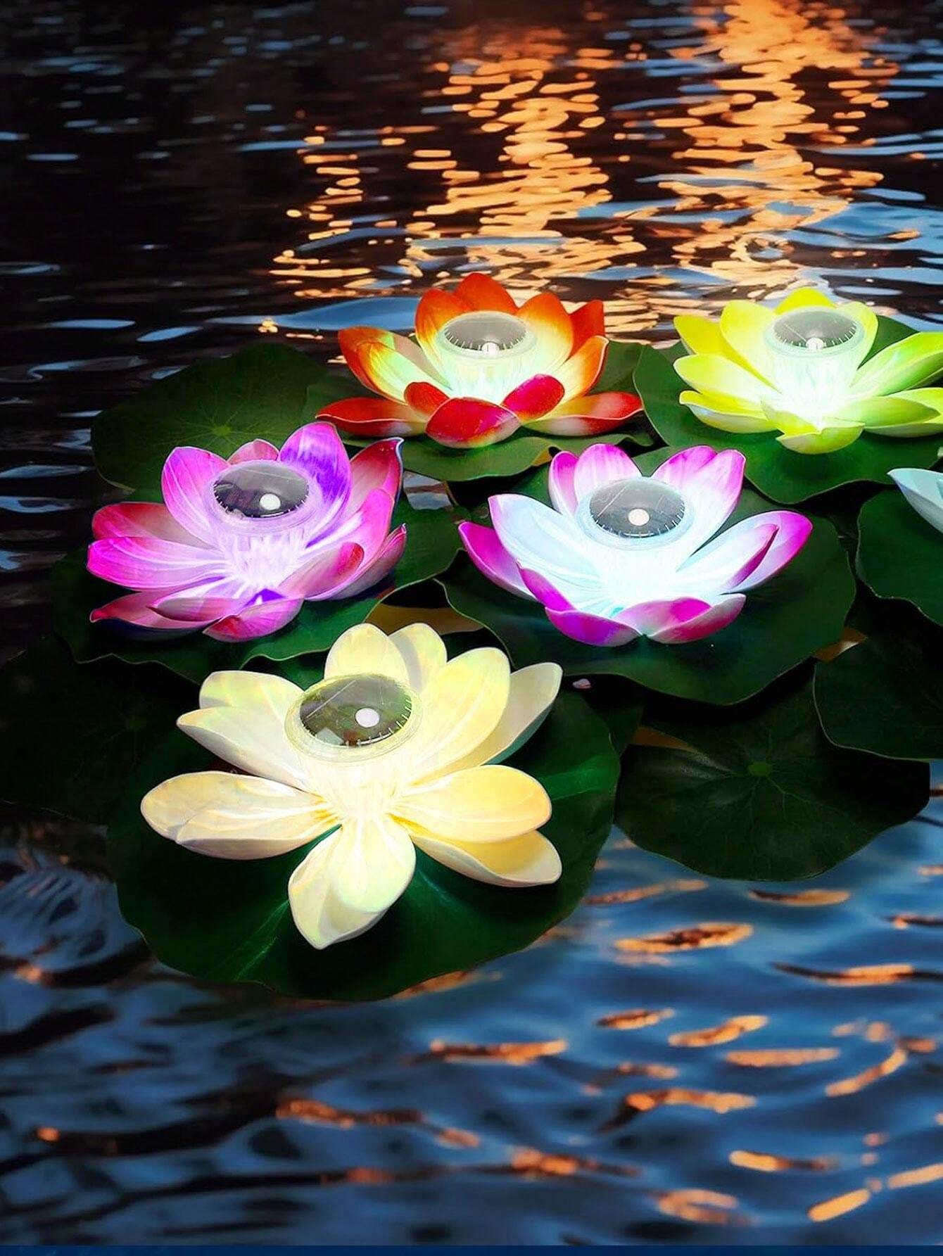 Luz solar flotante con forma de flor de loto LED para piscina, estanque ...
