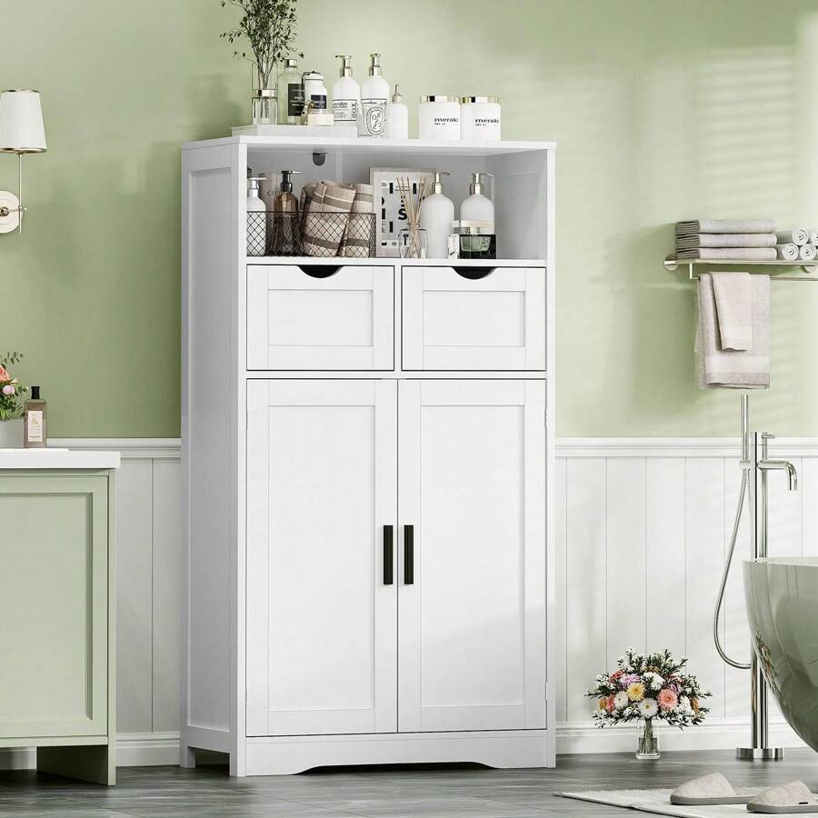 Storage Cabinet With 2 Drawers And Adjustable Shelves, Cupboard With ...