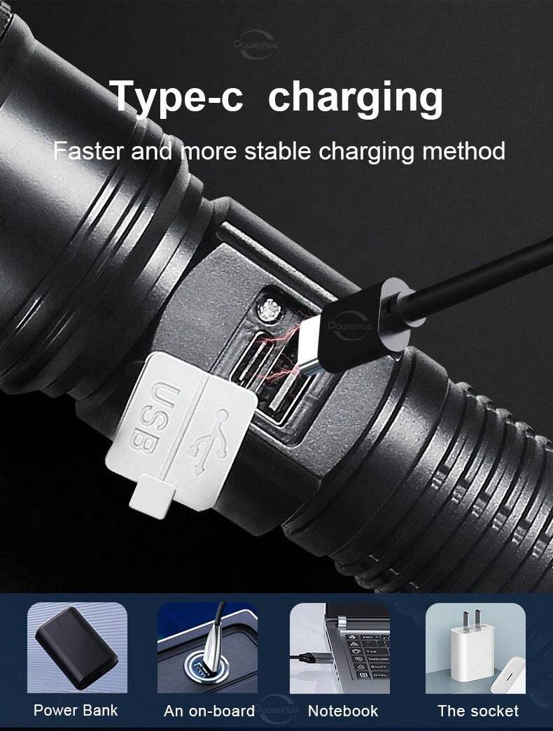 Intelligent Telescopic Zoom 30W LED Flashlight Type-C Rechargeable ...