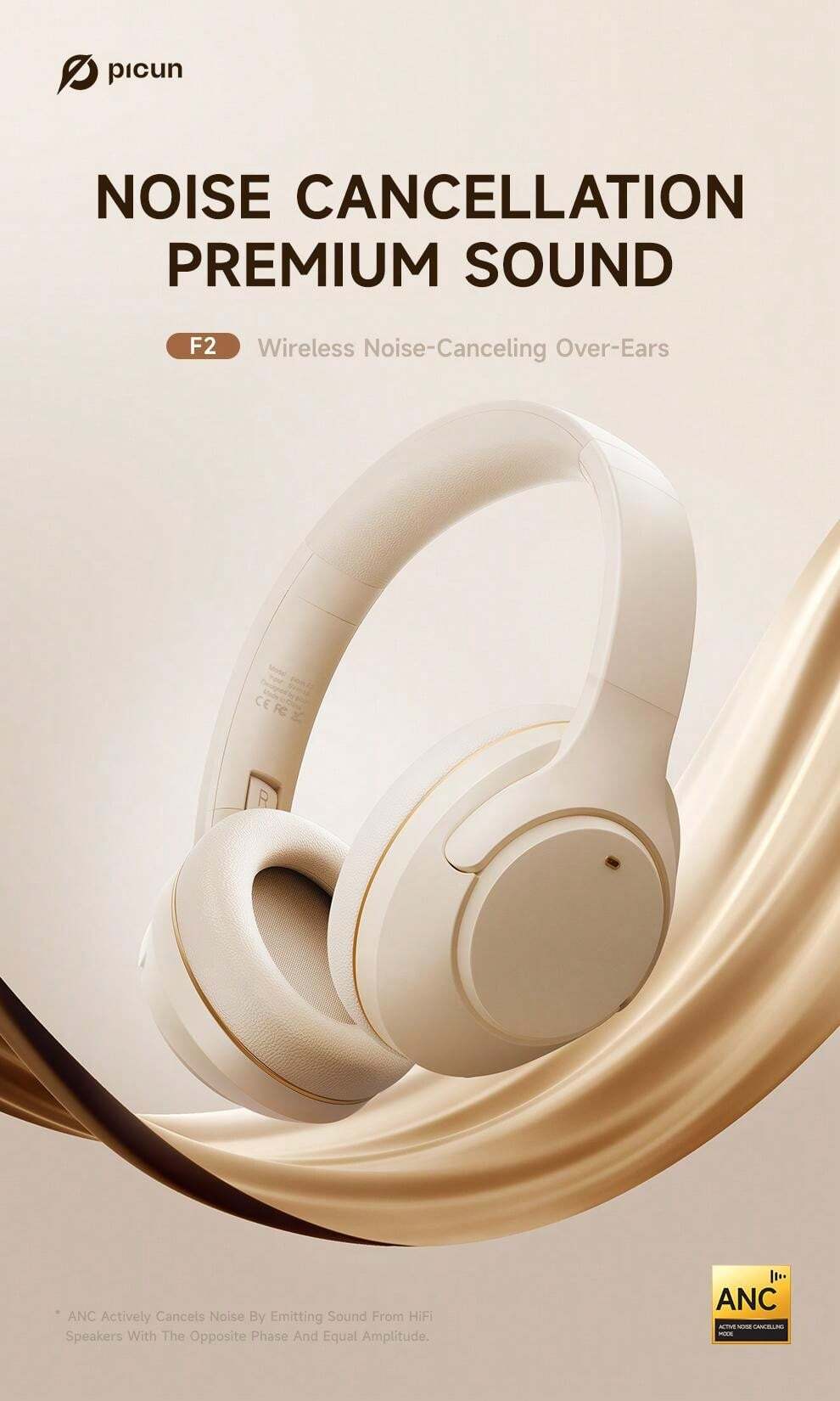 Casque sans fil pliable Picun F2 à réduction de bruit active hybride ...