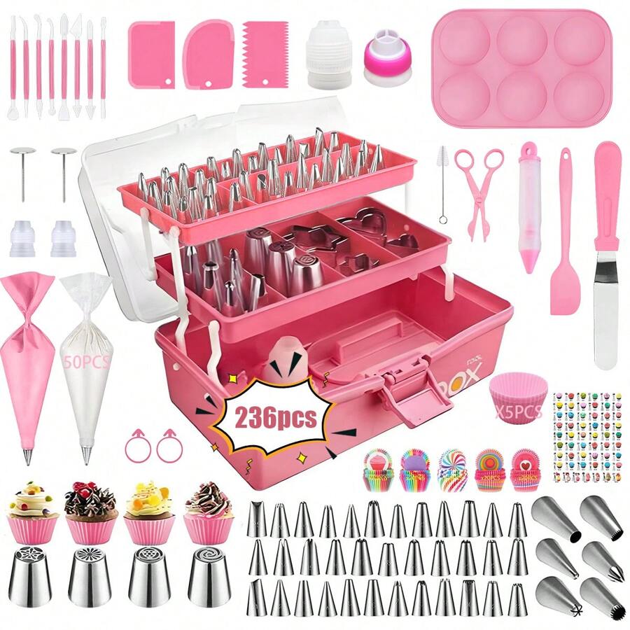 236pcs Cake Decorating Tools Set, Includes Piping Nozzles, Piping Bags ...