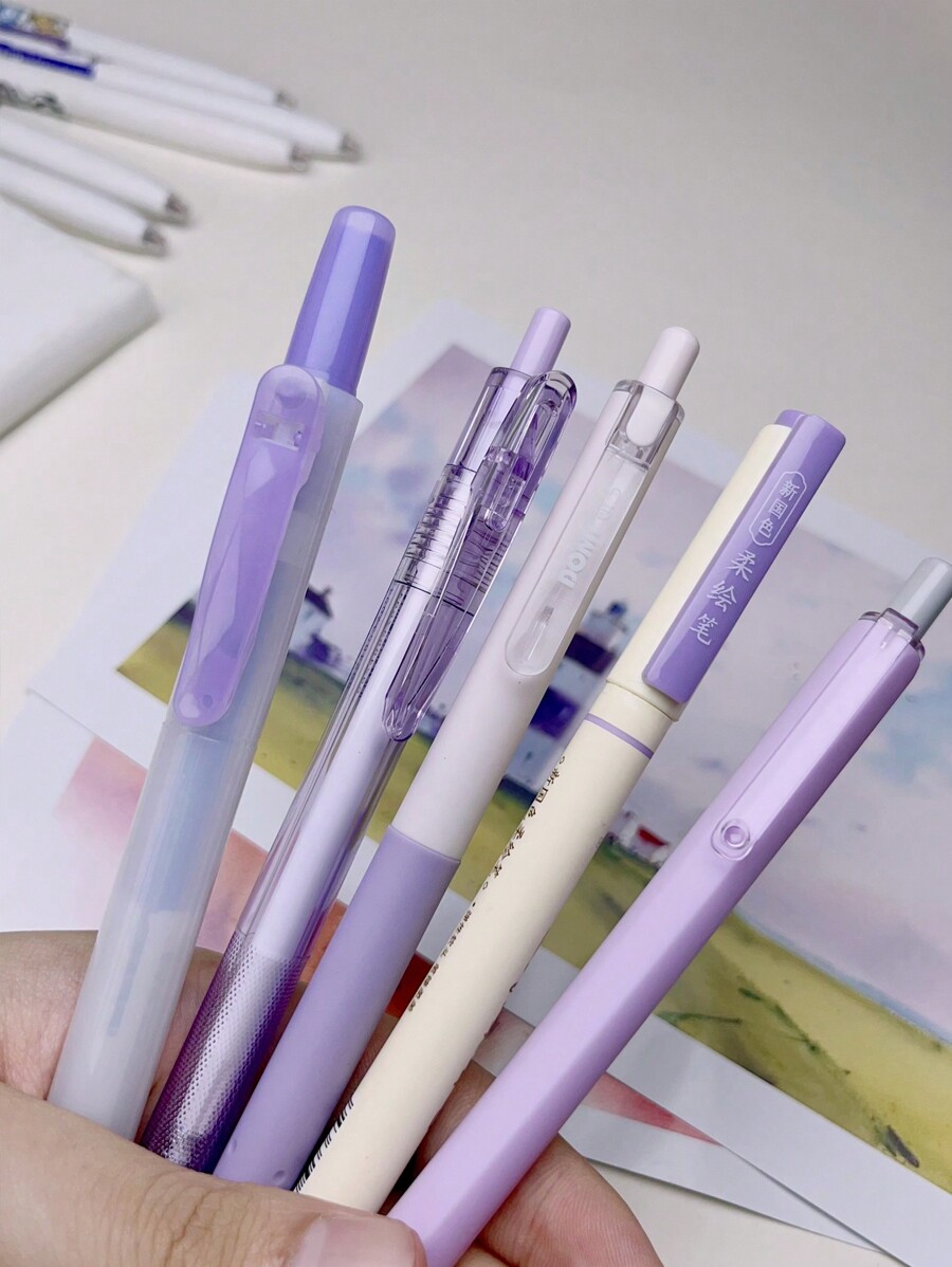 6pcs Classic Purple Gel Pens, Smooth 0.5mm Black Ink For Students ...