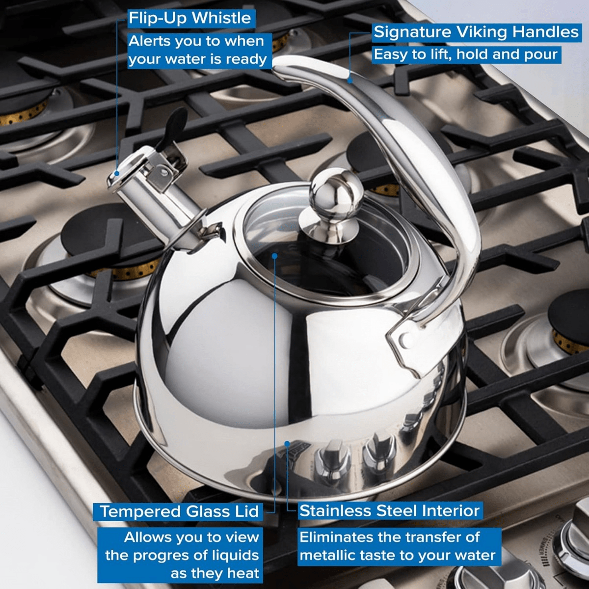 Culinary 3-Ply Stainless Steel Whistling Tea Kettle, 2.6 Quart ...