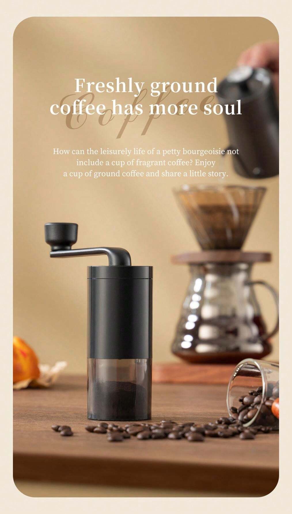 Moedor de café portátil com manivela manual, com moedores côncavos e ...