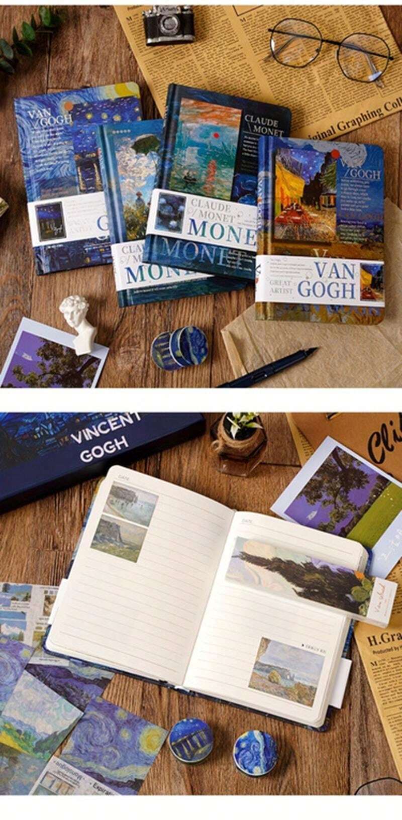 Van Gogh & Monet Themed Diary Set With Stickers, Art Notebook, Journal ...