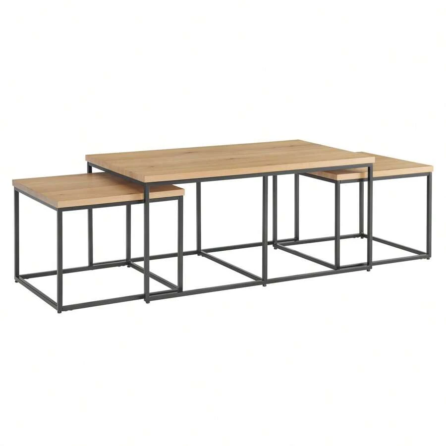Lavish Home 3-Piece Coffee Table Set Modern Nesting Tables With Large ...