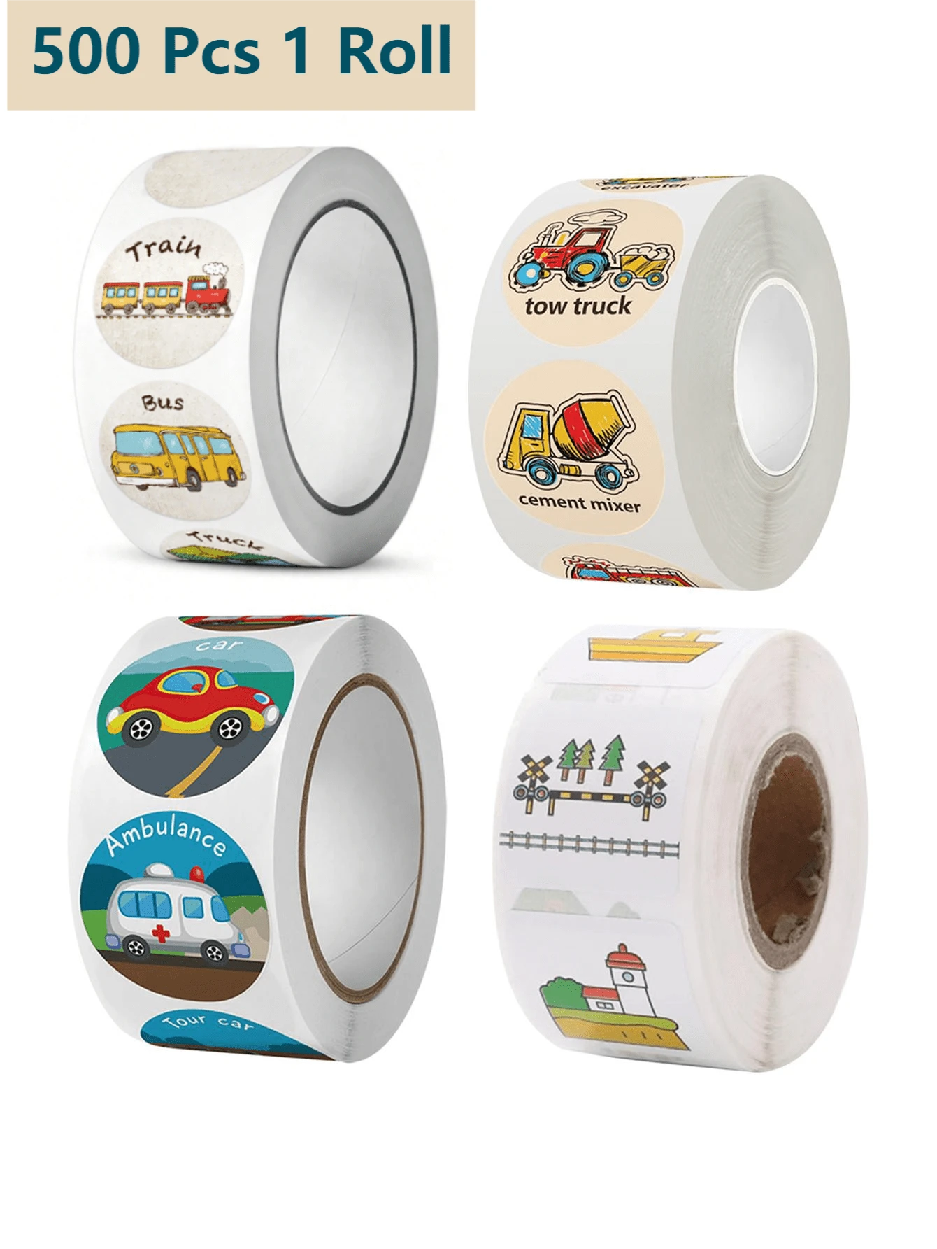 500 Pcs-1 Roll Traffic Construction Stickers For Kids Roll Vehicle Car ...