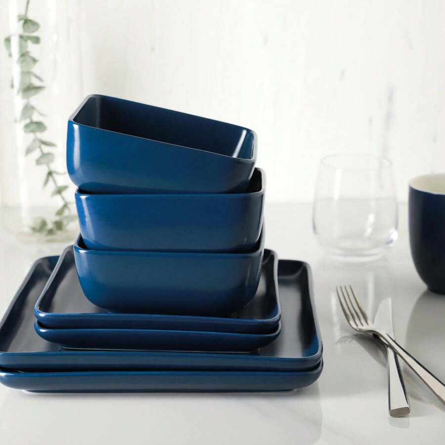 Amy Porcelain Dinnerware Set - Navy Blue | SHEIN UK