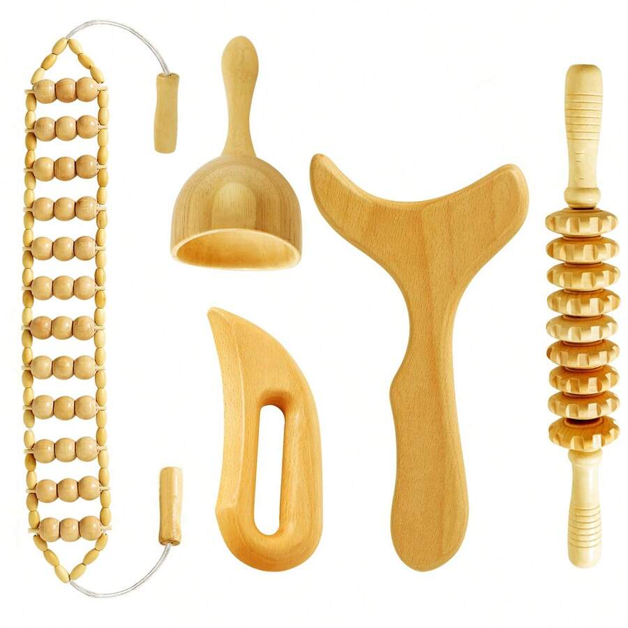 5 Pcs Wood Therapy Massage Tools Lymphatic Drainage Massager Body ...