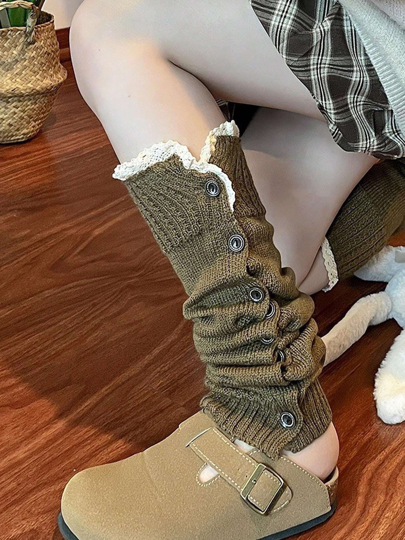 Harajuku Zipline Wide Leg White Hosiery Knit Pile Stockings Woman Spice ...