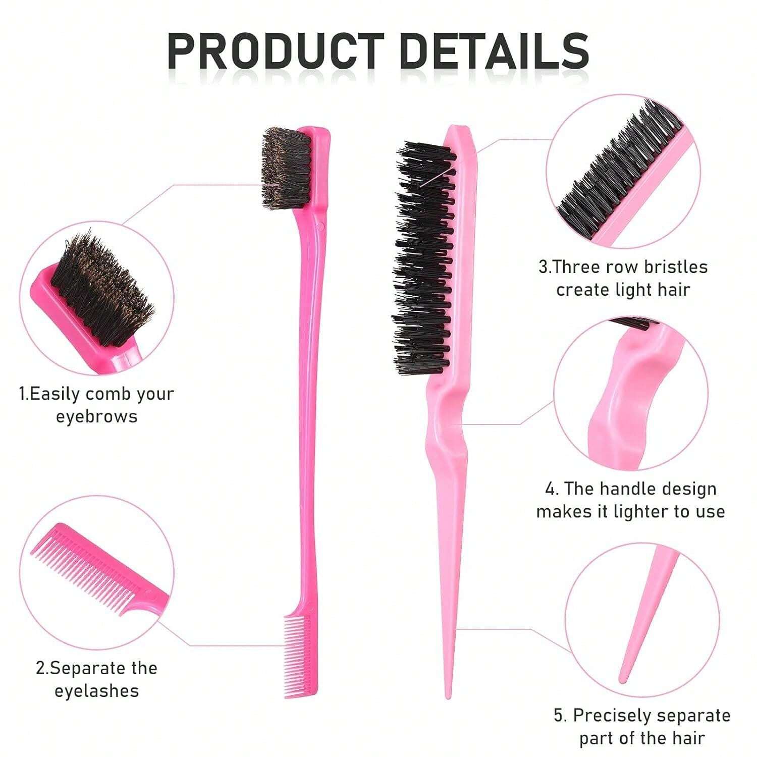 16 Pieces Hair Brush Set, Nylon Teasing Hair Brushes 3 Row Salon ...