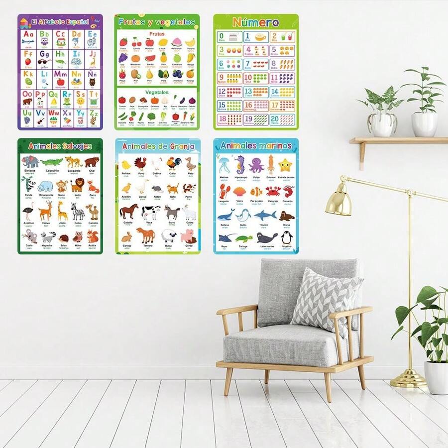 10pcs Spanish Language Early Education Posters, Classroom, Home, School ...