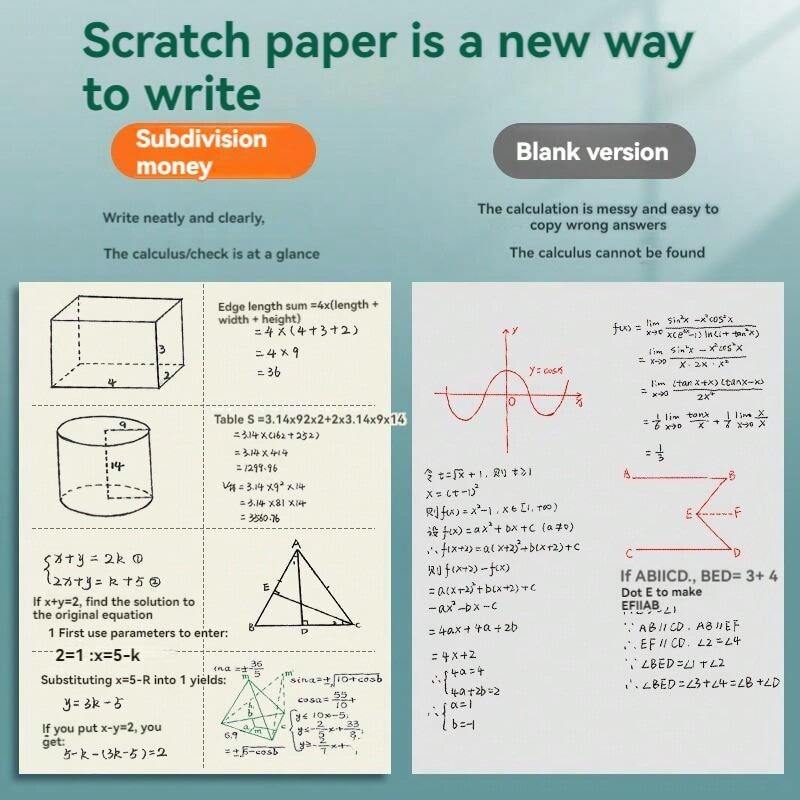 200pcs Blank Sectional Drafting Notebook, Math Scratch Paper For ...