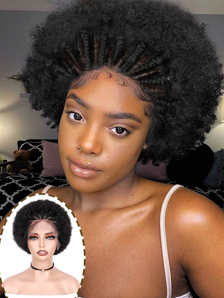 Cornrow With Afro Puff Wig 13x4 Inch HD Lace Front Wig With Baby Hair ...