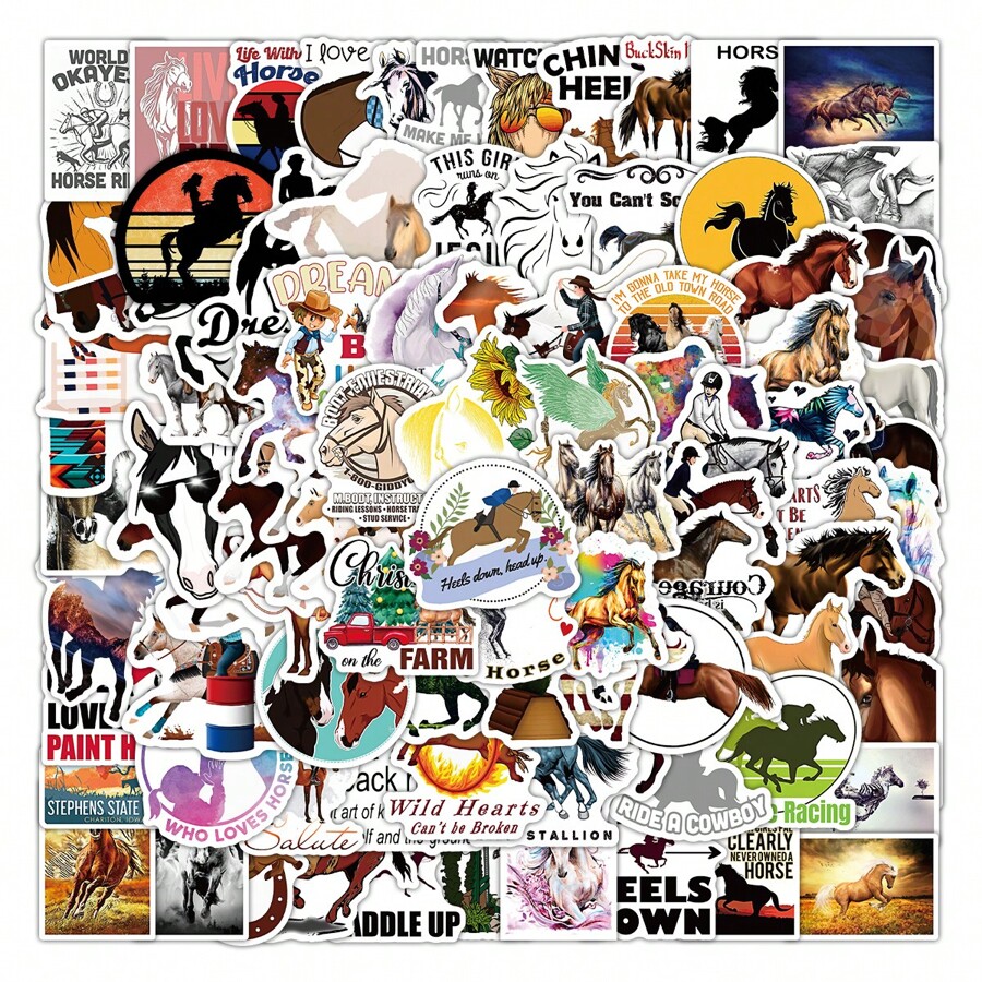 100 Pieces Horse Stickers, Horse Riding Stickers Pack For Water Bottle ...