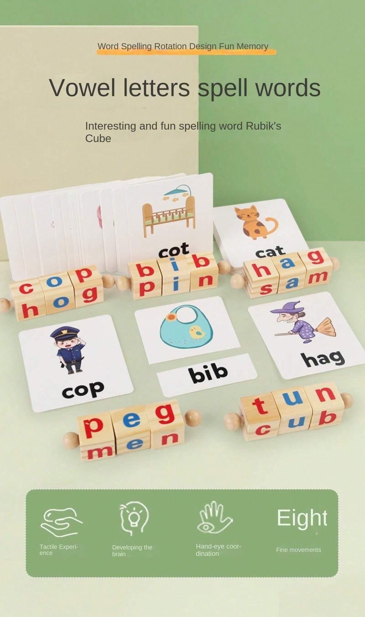 Montessori Wooden Rotating Letter Blocks - Educational Word Building ...