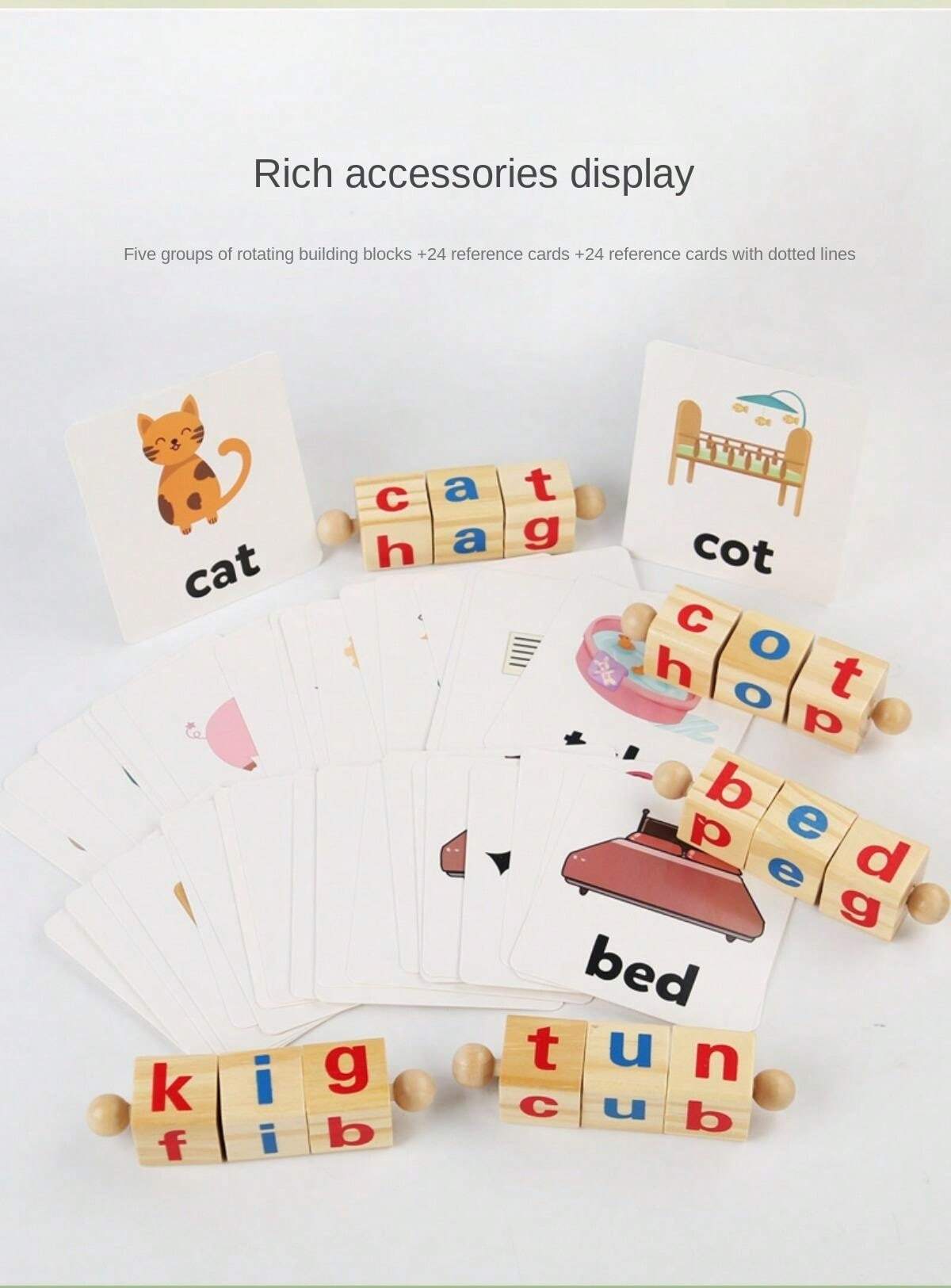 Montessori Wooden Rotating Letter Blocks - Educational Word Building ...