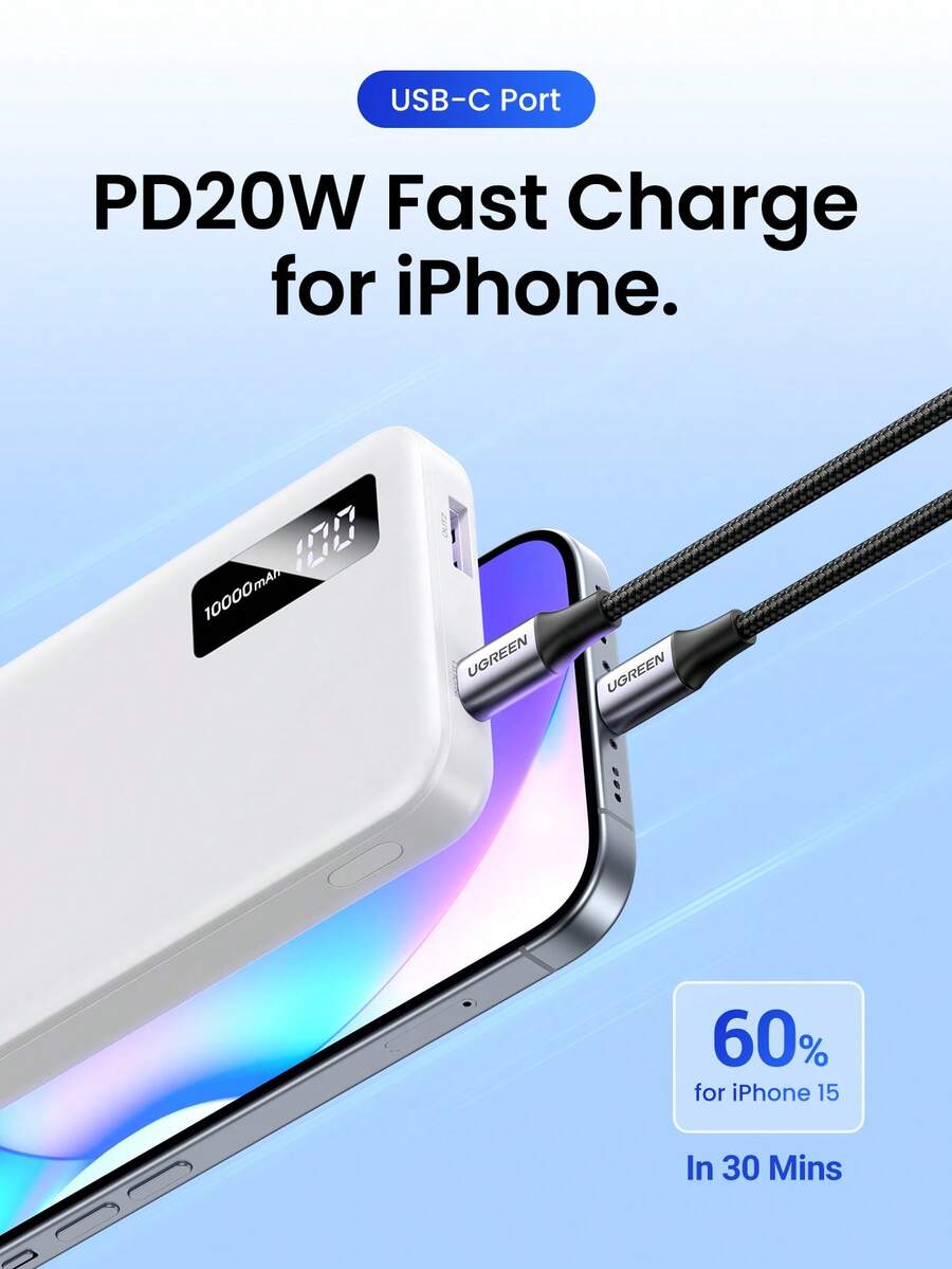 UGREEN 10000mAh PD20W Fast Powerbank For Tablet Cellphone IPhone 15 Pro ...