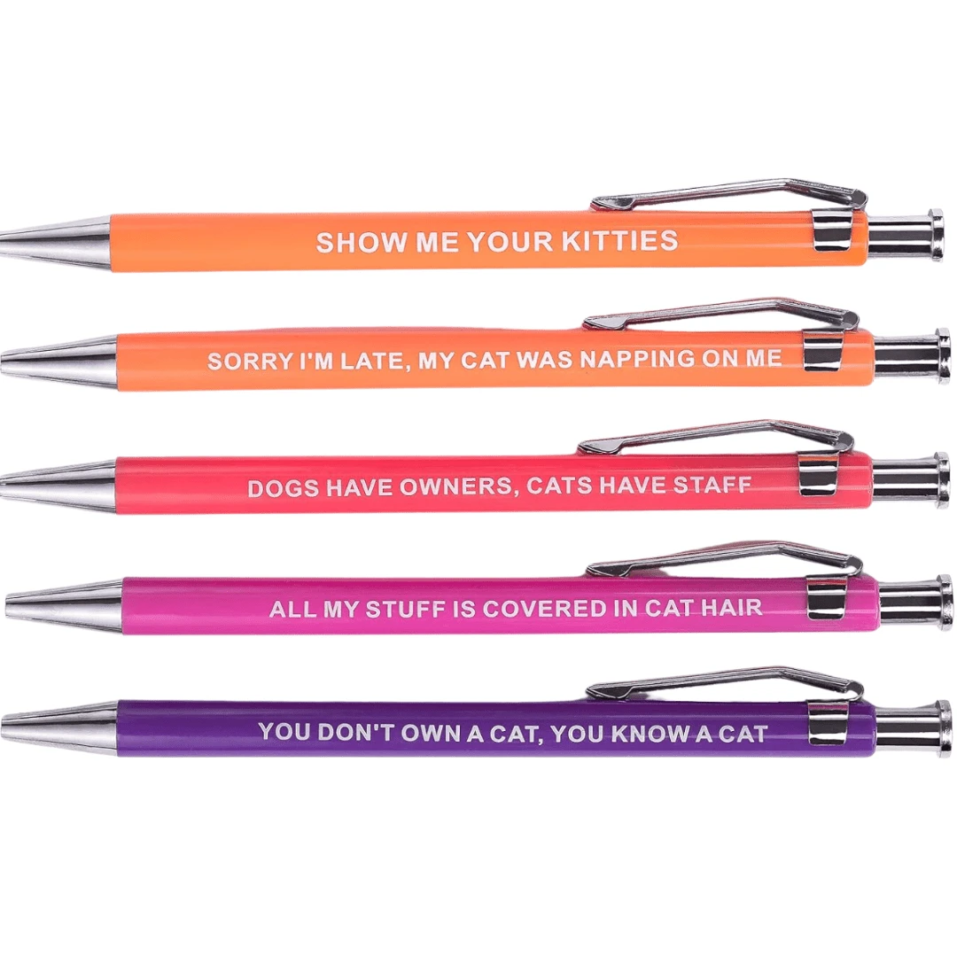 Funny Cat Pens, A Snarky Office Gag Gift, 5 Piece Set Of Ballpoint Pens ...