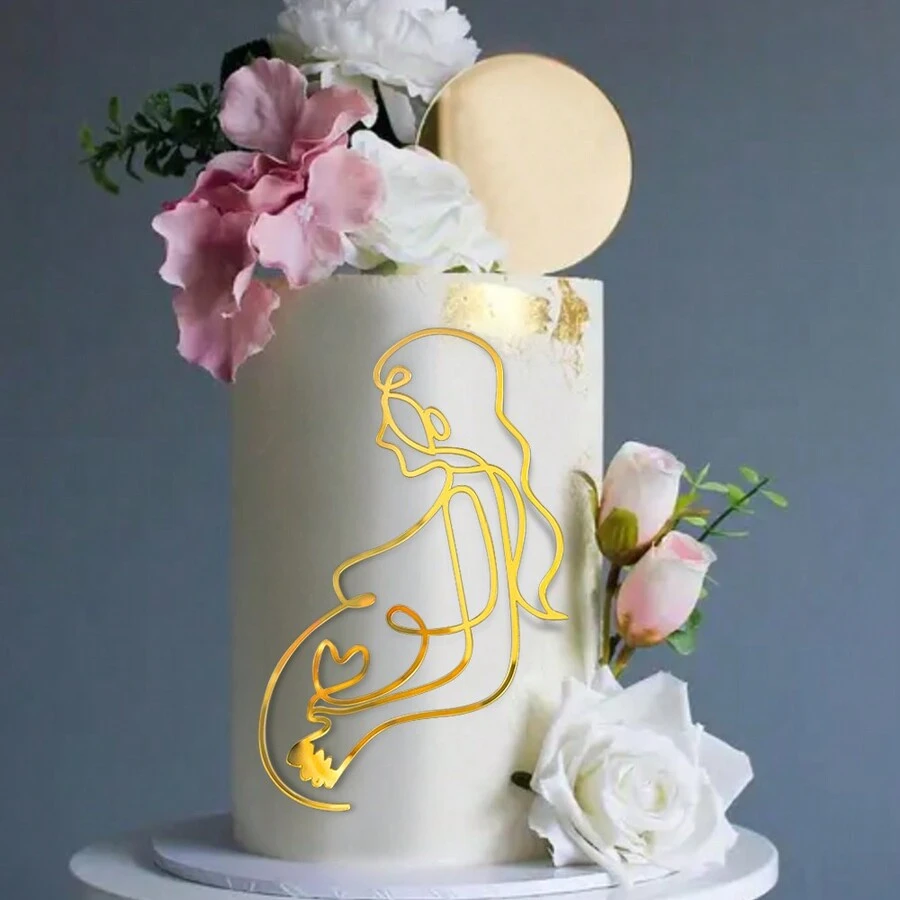 3pcs Golden Expectant Mom Pregnant Women Cake Topper For Mothers ...