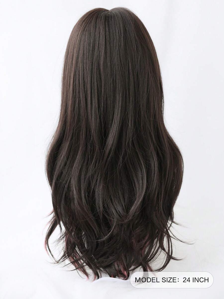 NICKY WALL NICKY WALLハイライト ブラック ウィッグ、長めの波状カール ピンクウィッグ 前髪付き、ファッション高品質 ...