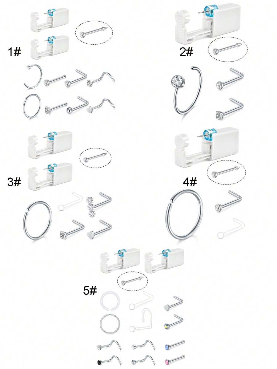 CIZME 4 à 14 pièces Kit jetable de pistolet de perçage du nez avec ...