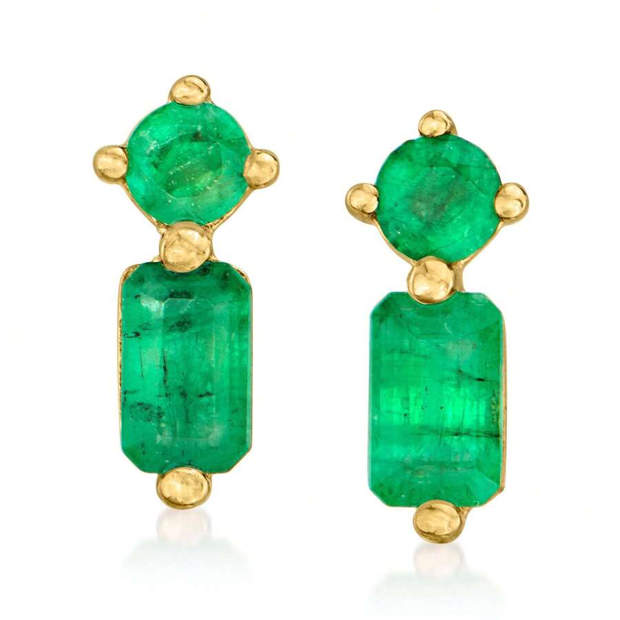 RS Pure By Ross-Simons Emerald Earrings In 14kt Yellow Gold | SHEIN USA