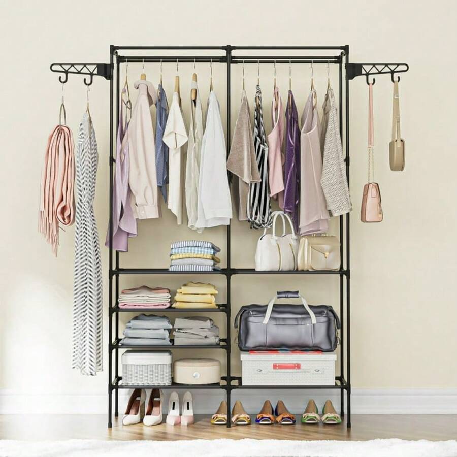 Garment Rack Closet Organizer With Hanging Hooks Rods, Freestanding ...