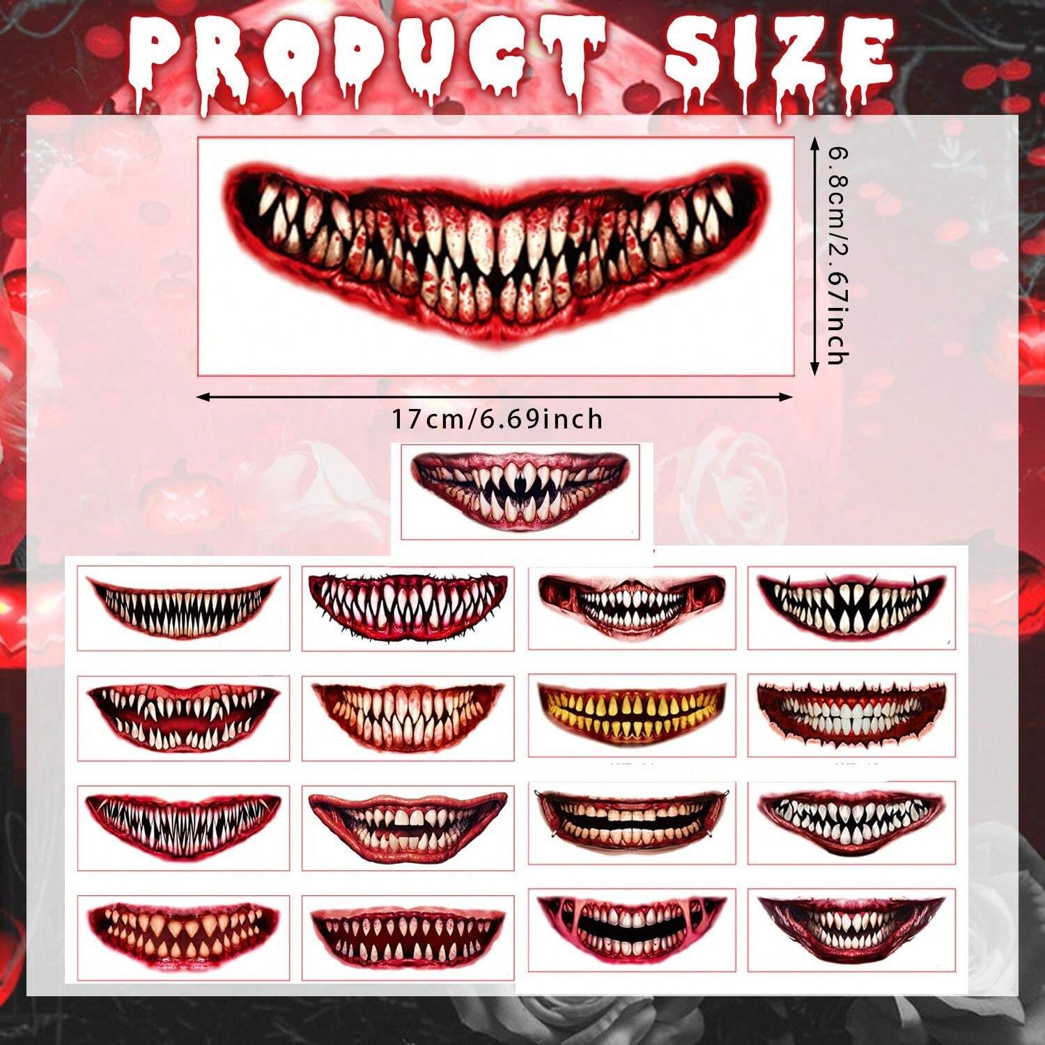 18 Sheets Halloween Prank Makeup Temporary Tattoos For Adults Clown ...