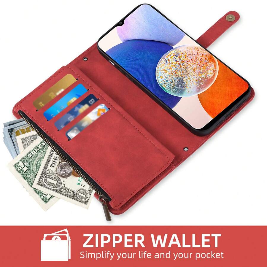 Funda de teléfono con cartera plegable y cremallera de cuero compatible con Samsung Galaxy S24 ...