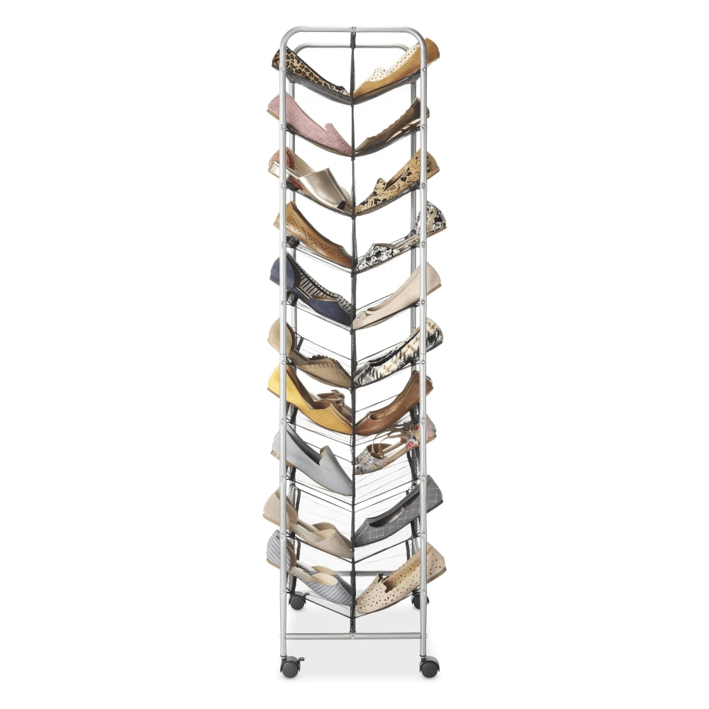 Versatile 10-Tier Rolling Shoe Rack For 60 Pairs, Metal And Mesh Design ...