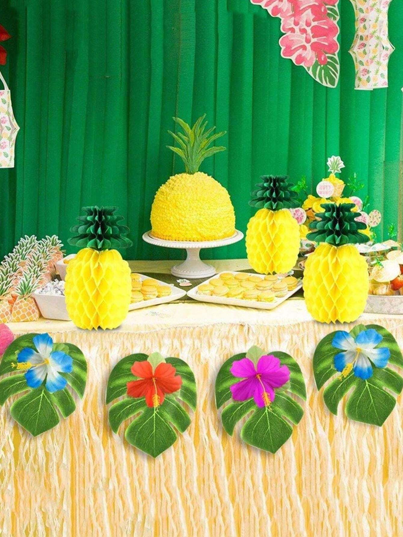 42pcs Artificial Palm Leaves & Hibiscus Flowers Tropical Party ...