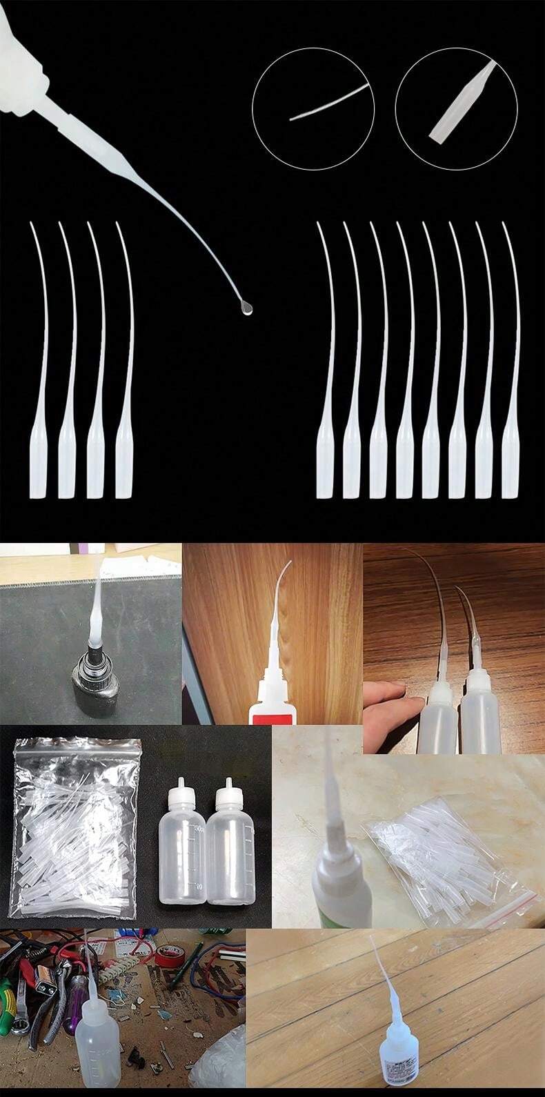 100pcs Glue Micro-Tips Plastic Glue Bottle Tips 502 Glue Dispensing ...