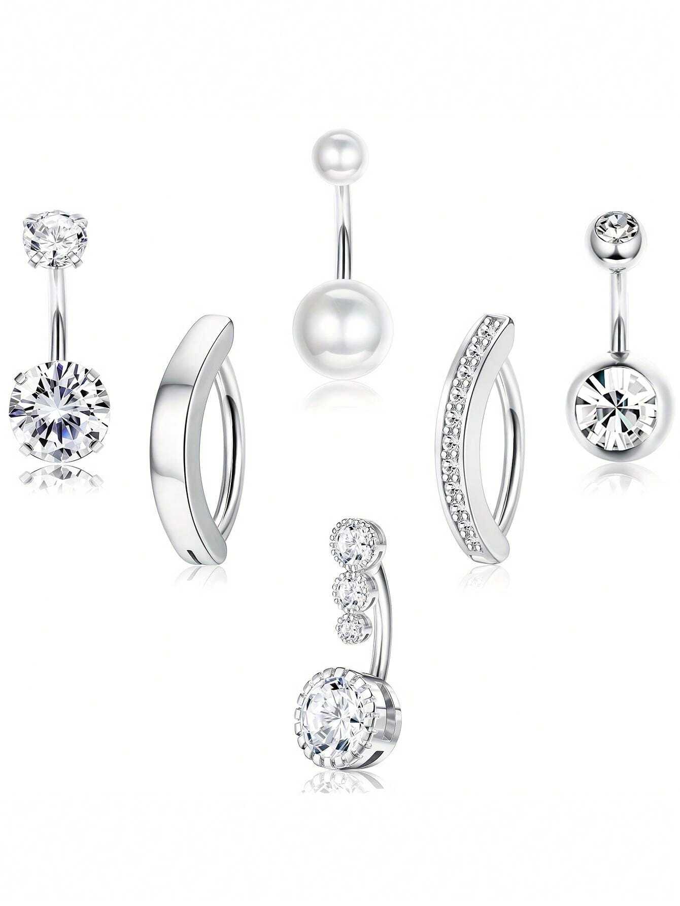 6-Piece Silver Plated Gold Plated Belly Button Rings Surgical Stainless ...