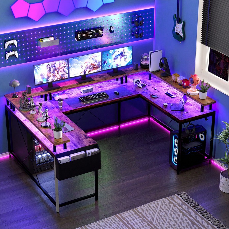 U Shaped Desk, 79 Inch Large Corner Office Desk With Monitor Stands ...