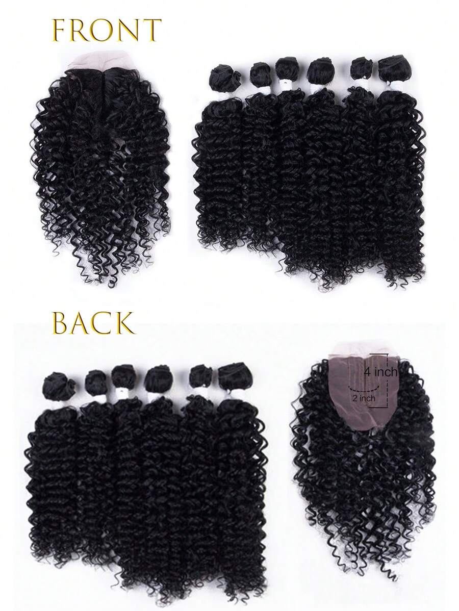 7 Pcs Synthetic Hair Bundles Afro Kinky Curly Hair Middle Part Lace ...