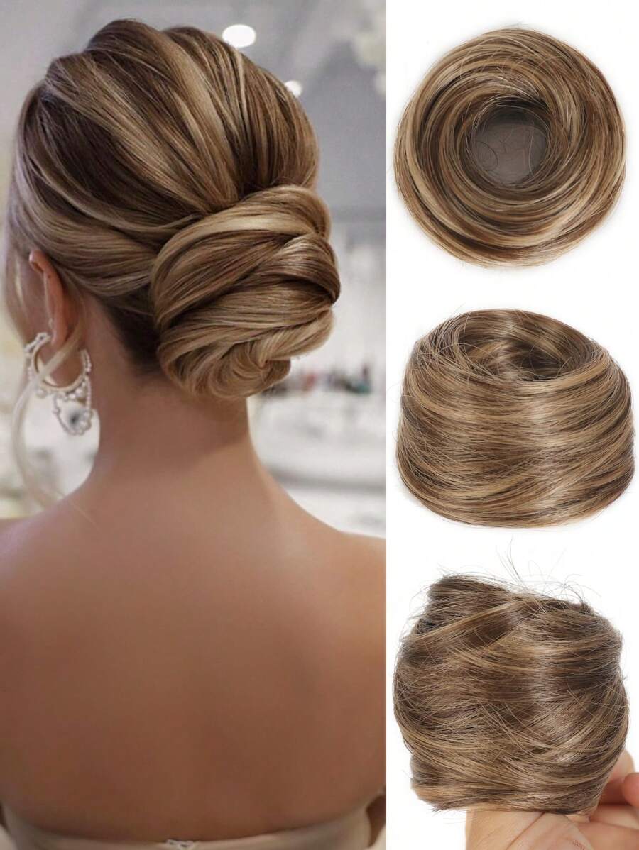 Women Elastic Band Straight Hair Buns Synthetic Chignon Hairpieces ...