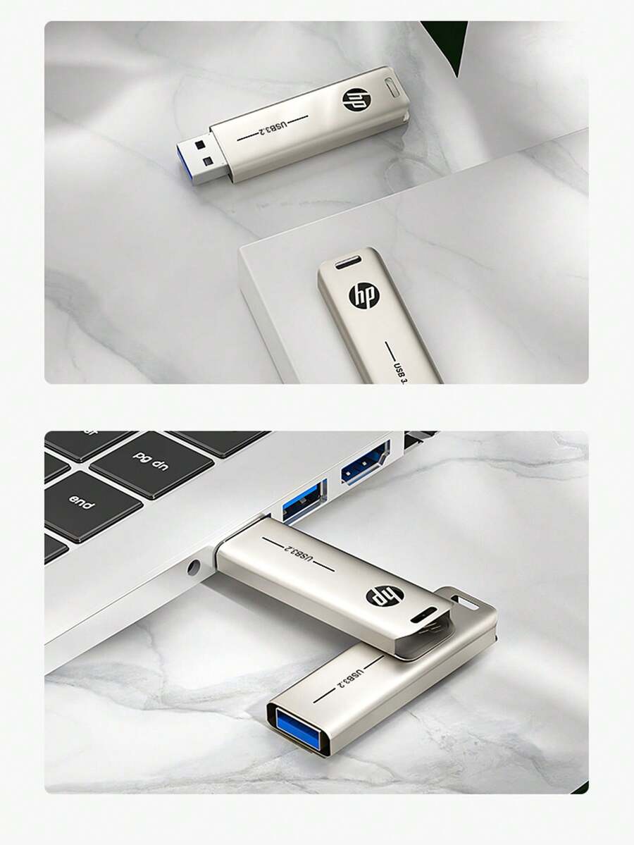 HP 256GB 128GB USB 3.2 Flash Drive,Metal Shell USB Drive, With Lanyard USB/Type-C Adapter | SHEIN UK