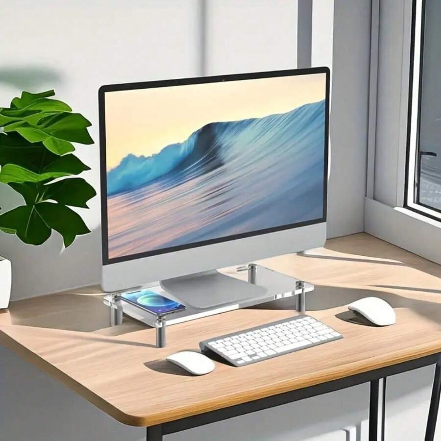 Acrylic Desktop Computer Monitor Riser Stand, Transparent Laptop Screen ...