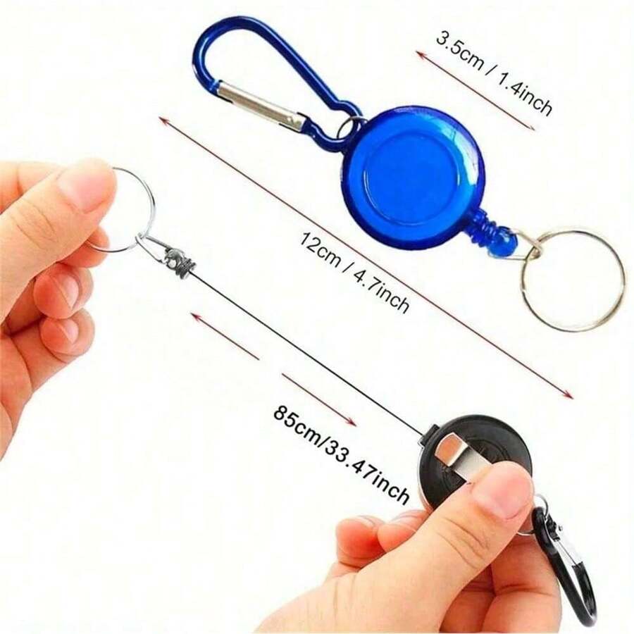 2pcs Retractable Steel Cord Pull Reel Keychains - Spring Buckle Clasp ...