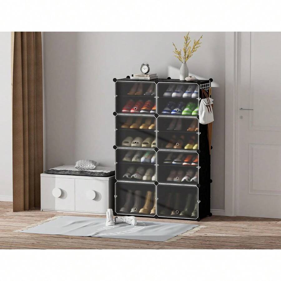 Shoe Rack, 8 Tier Shoe Storage Cabinet 32 Pair Plastic Shoe Shelves ...
