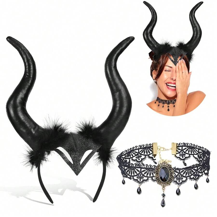 2 Pieces Carnival Queen Horns Headpiece, Horns Headpiece Gothic Lace ...