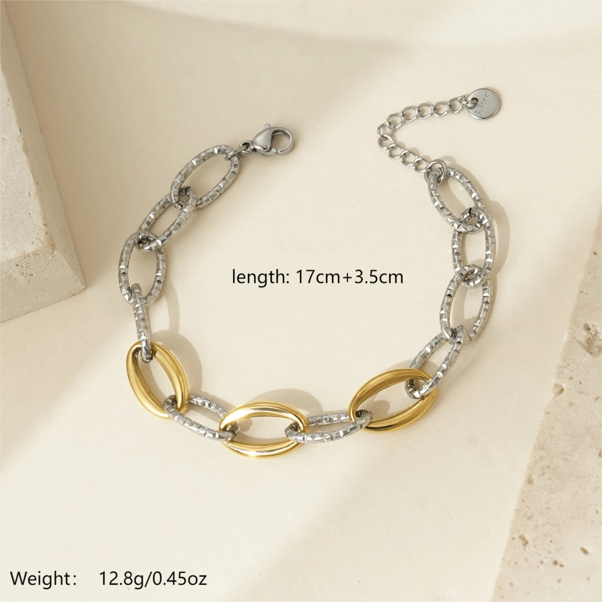 Stainless Steel Punk Street Metal Dual Color Basic Plain Thick Chain Bracelet, Unisex Everyday ...