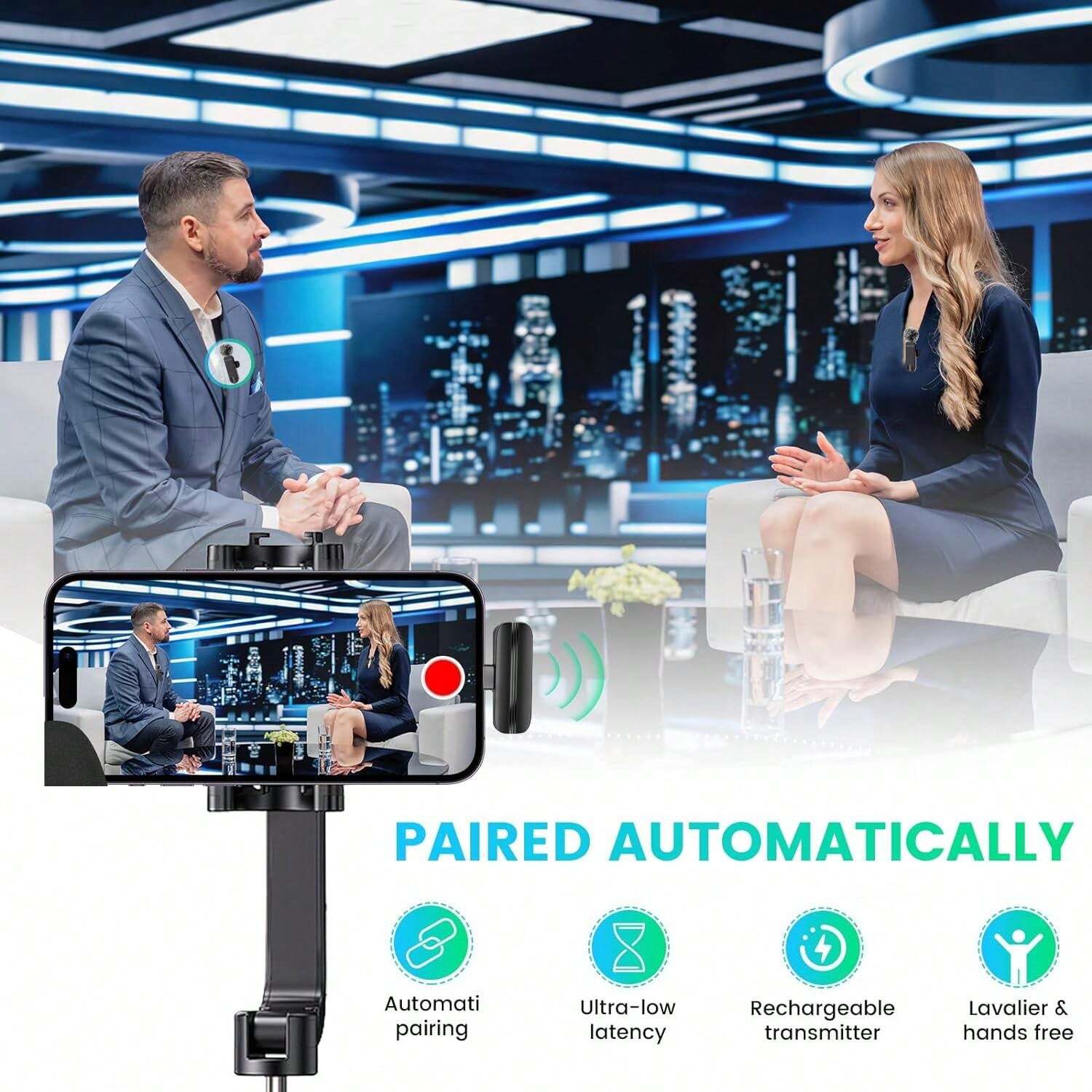 Wireless Lavalier Microphone For IOS Lapel Mics Plug-Play Noise ...
