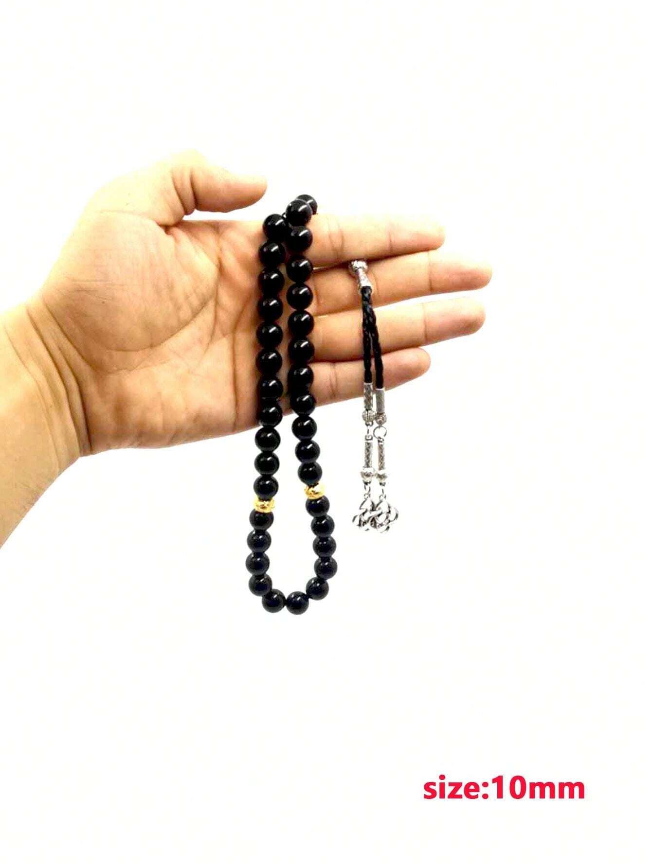 Natural Onyx 10mm 33 Beads Tasbih Man's Black Agates With Gold Beads ...