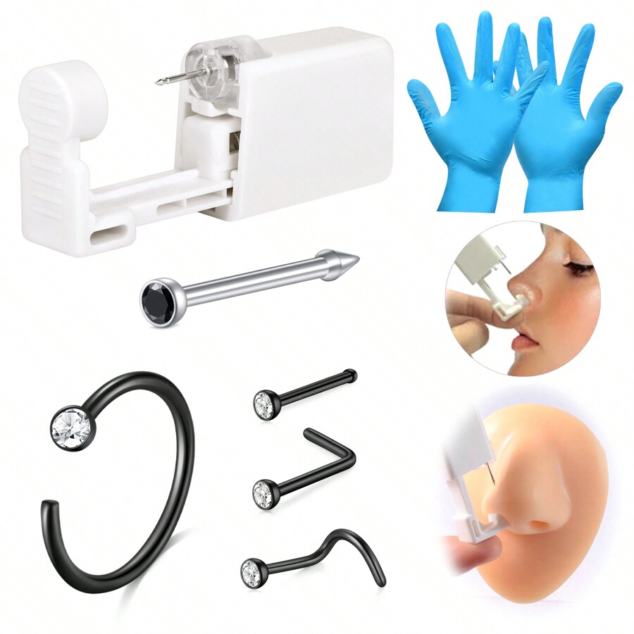 AVYRING 7Pcs Nose Piercing Kit, Piercing Gun Built-In Nose Studs ...