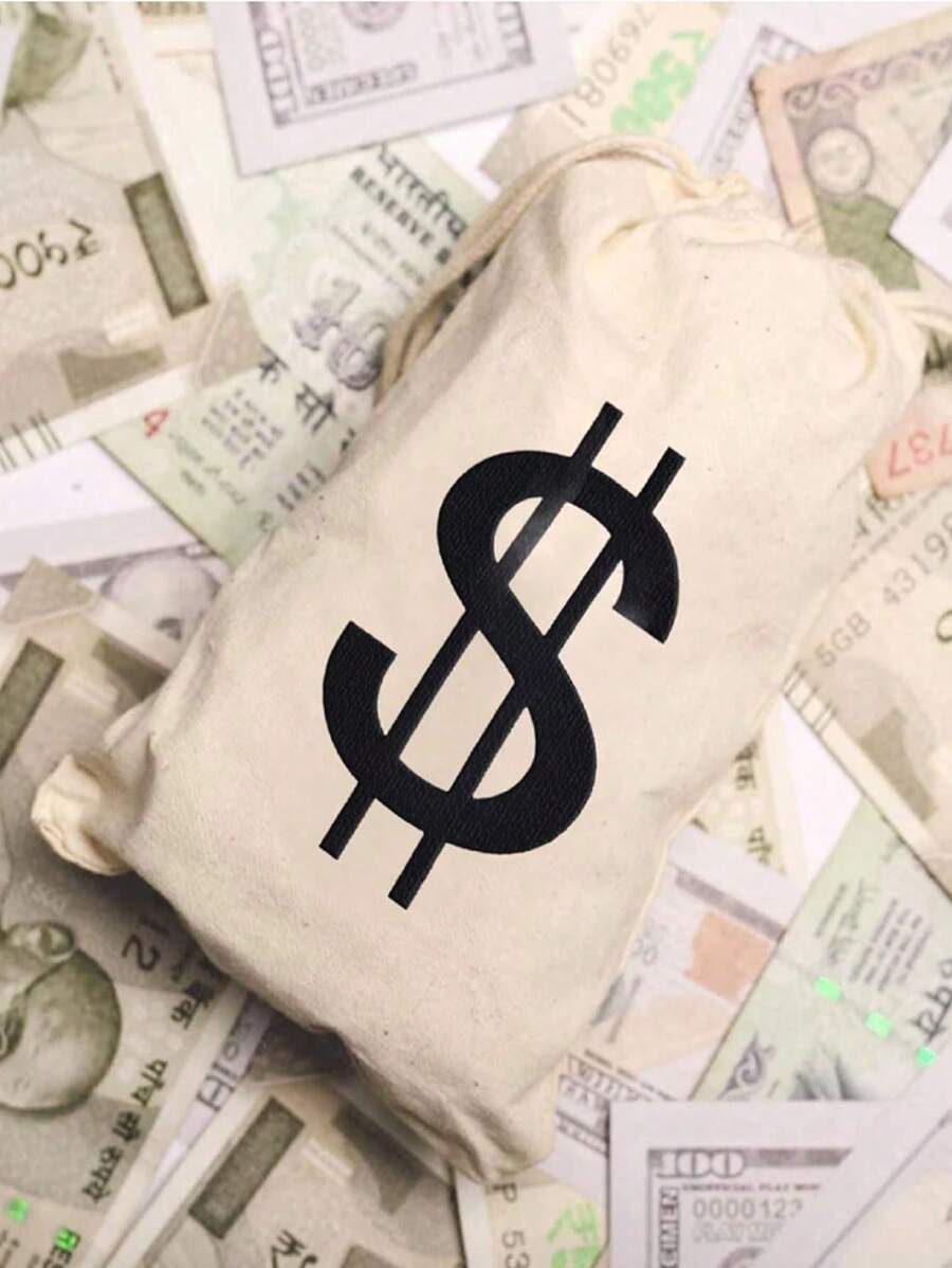 1Pc Canvas Money Bags For Party, Costume Money Bag Prop With Dollar ...