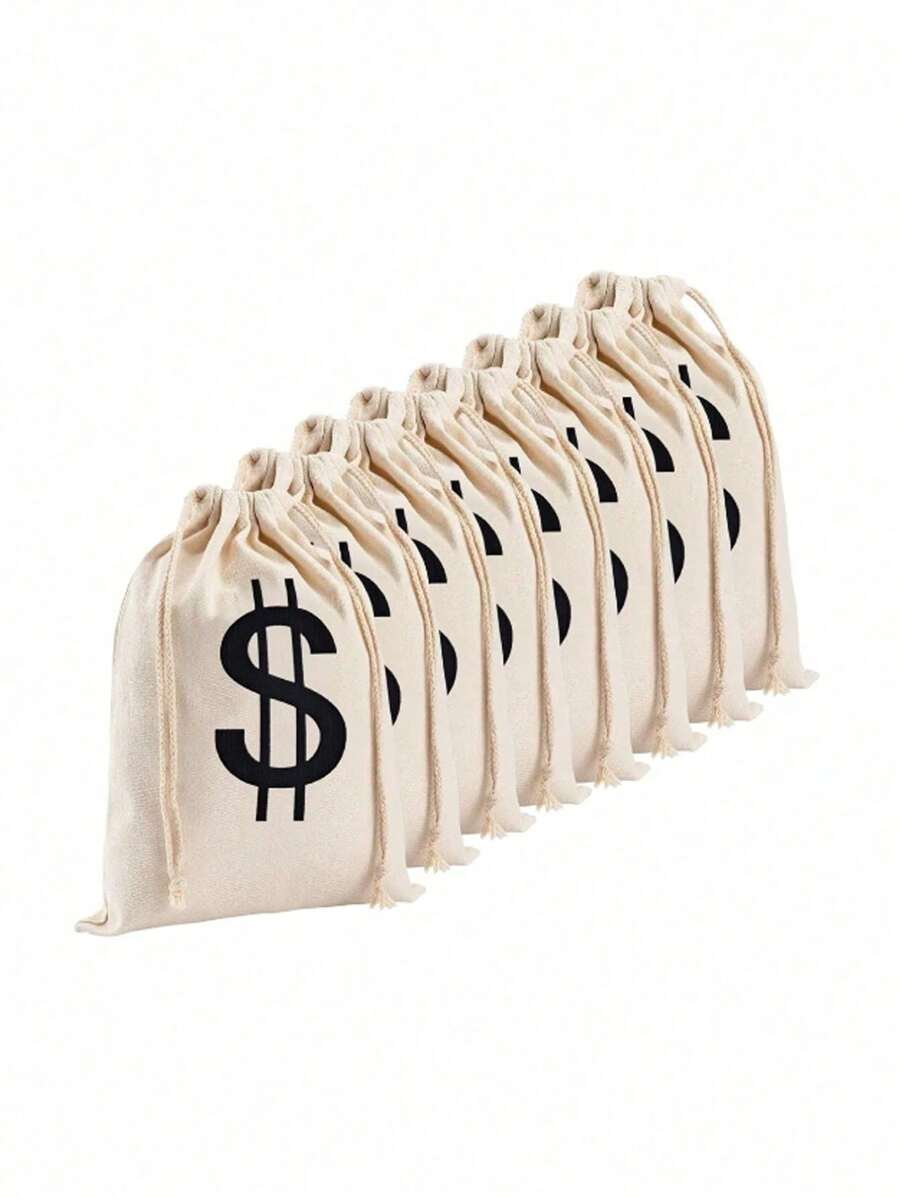 1Pc Canvas Money Bags For Party, Costume Money Bag Prop With Dollar ...